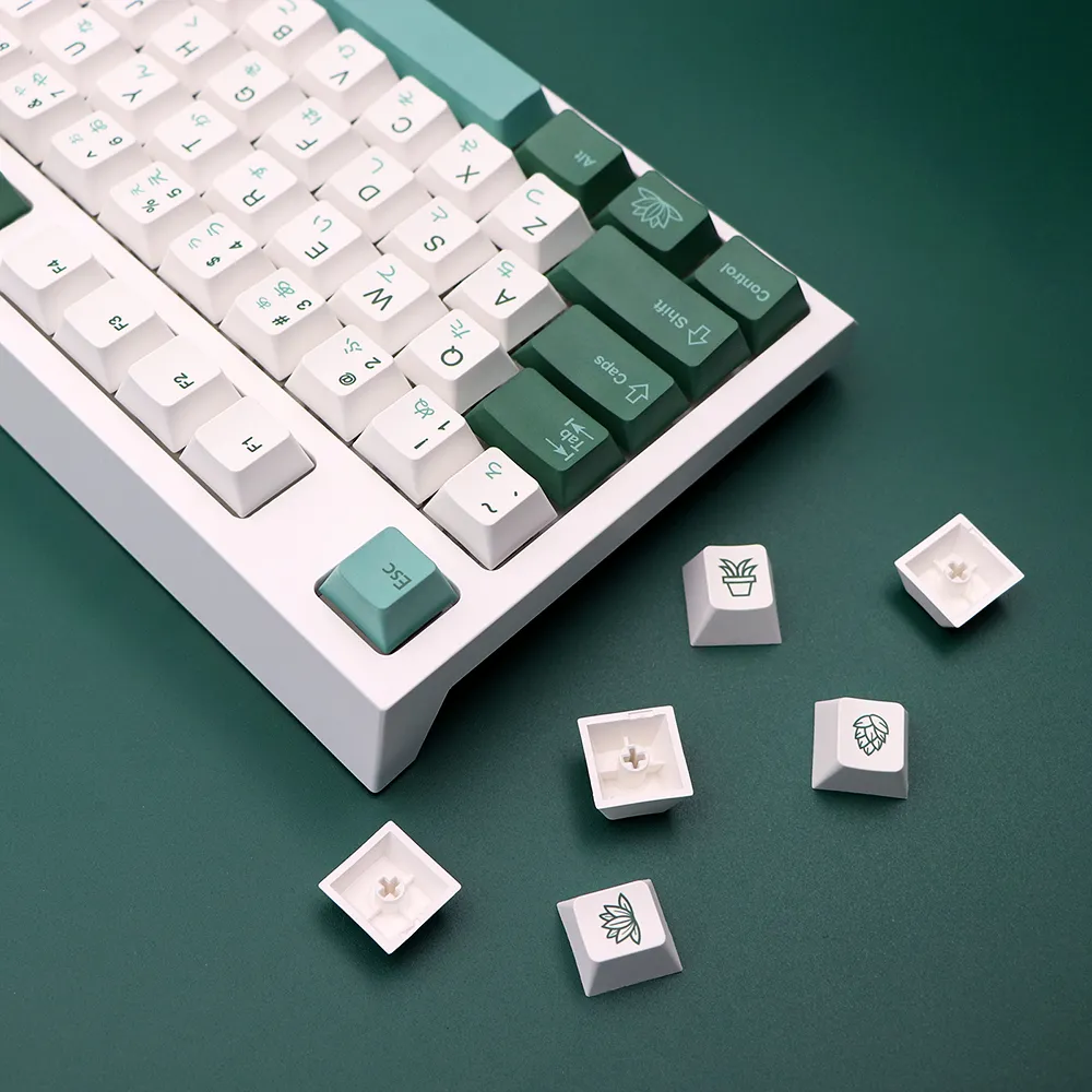 PBT Botanical Keycaps: German/French/Spain ISO Dye-Subbed Keycap Set ...