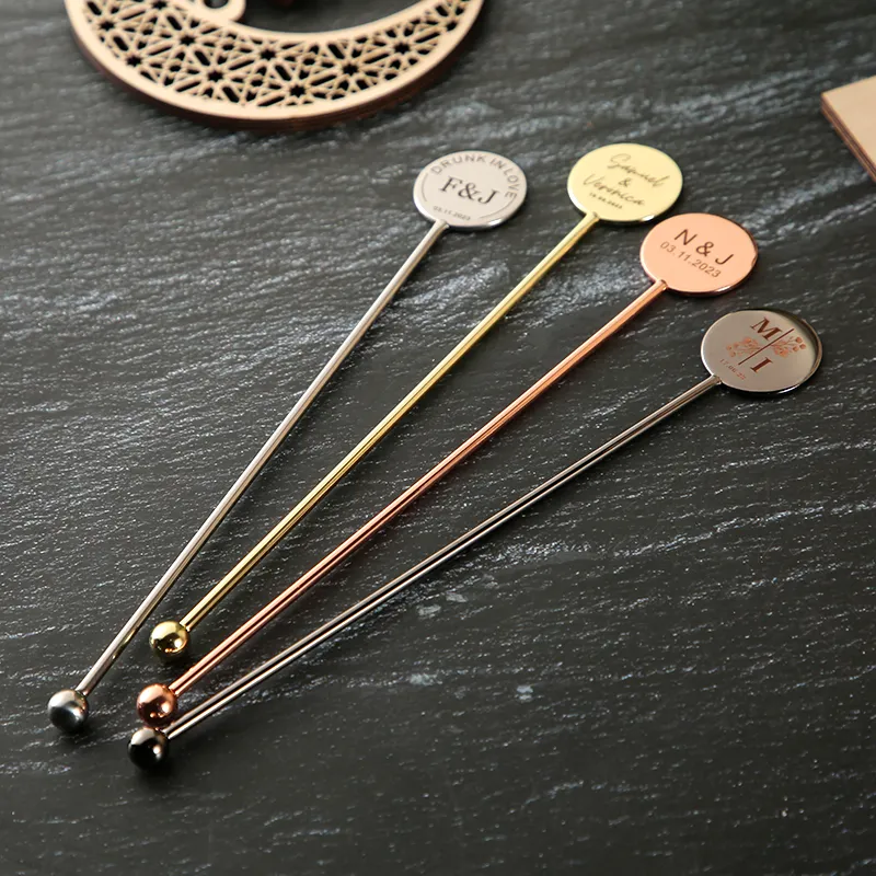 Personalized metal swizzle sticks glass drink stirrers table ...