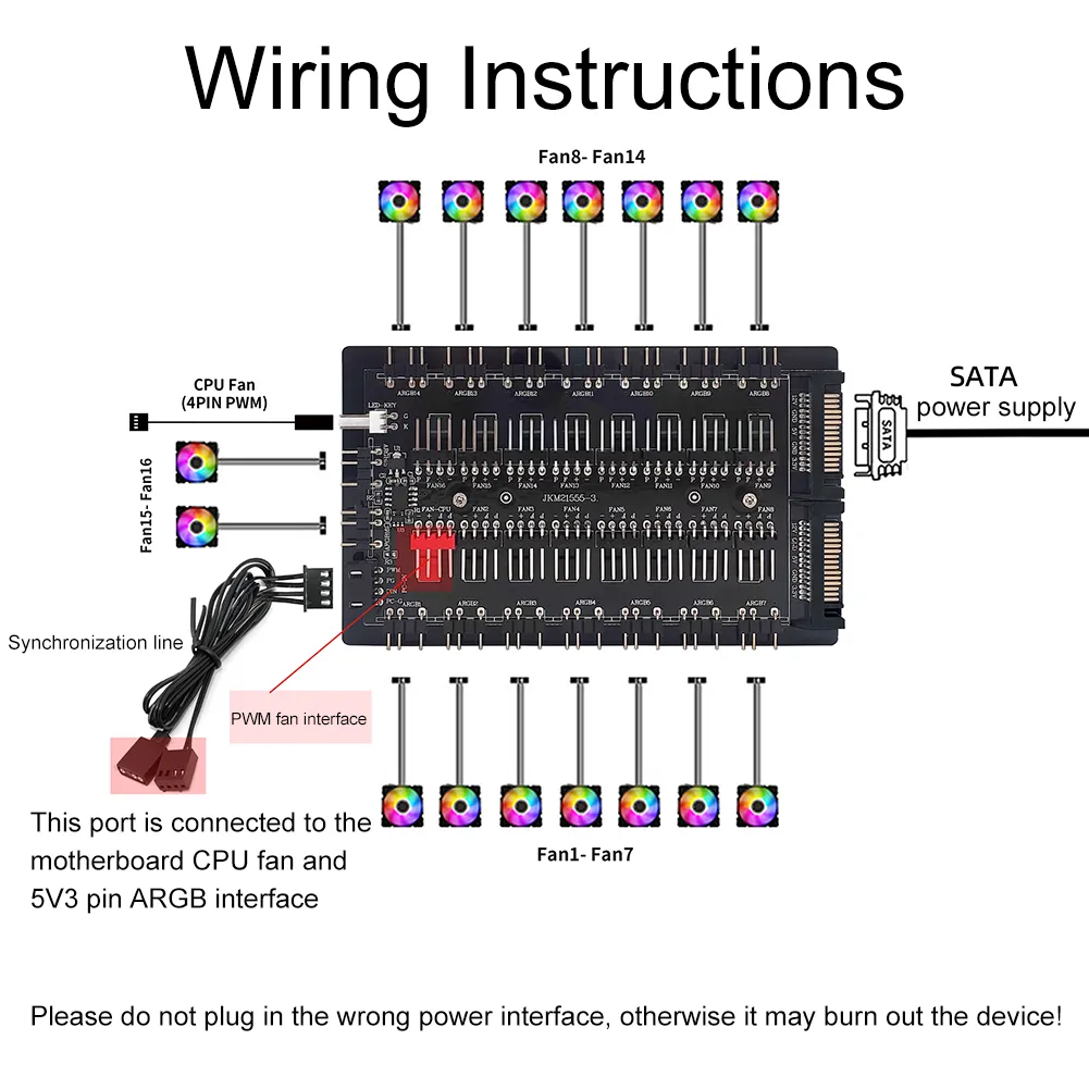 RGB Fan Splitter Hub: 16 In 1 ARGB Cable For Motherboard Fans ASUS, MSI ...