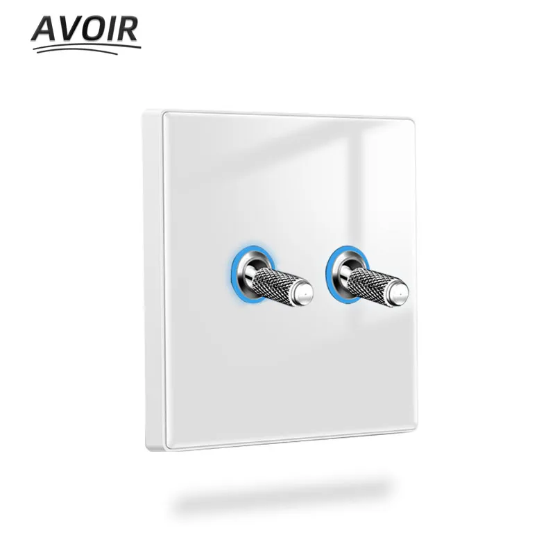 Avoir White Glass Light Switch With LED Indicator 1/2/3/4 Gang 2 Way ...