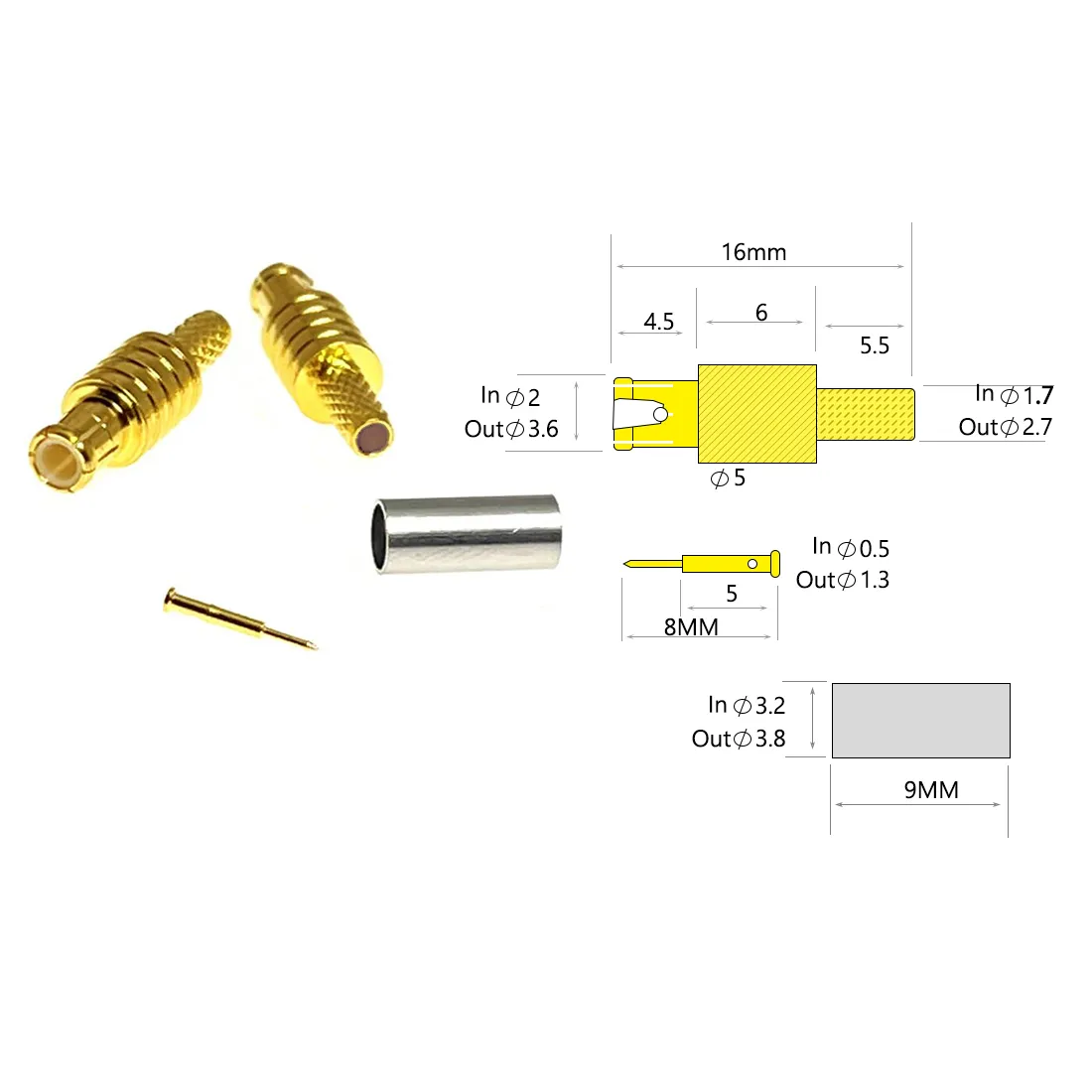 MCX Male Female Plug Jack RF Coax Connector Crimp Terminals for RG316 ...