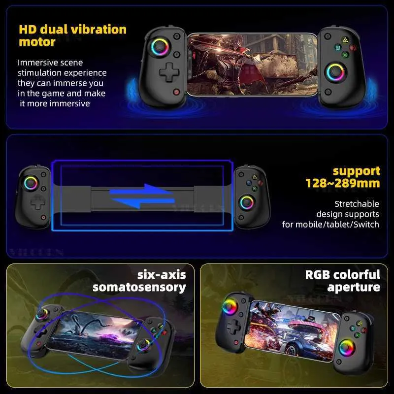 D8Pro Dual Hall Mobile Android Telescopic Controller With 3 Modes For Android, IOS, Tablets, PS4 ...