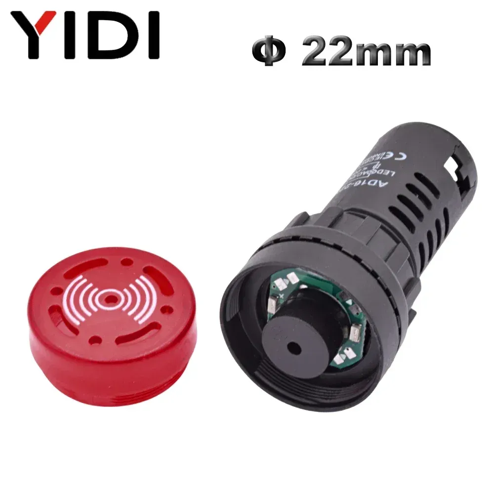 22mm LED Indicator Warning Light with Intermittent Buzzer - AD16 22SM ...
