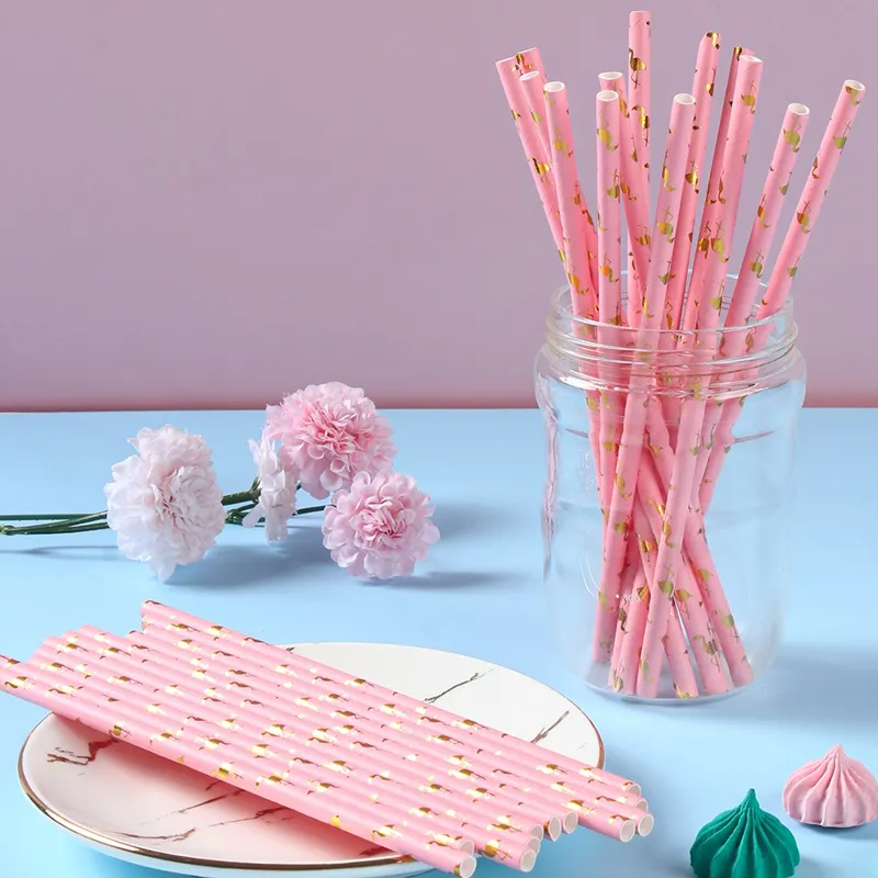 Pink Paper Flamingo Straws 7.75 in Biodegradable Drinking Straws for ...
