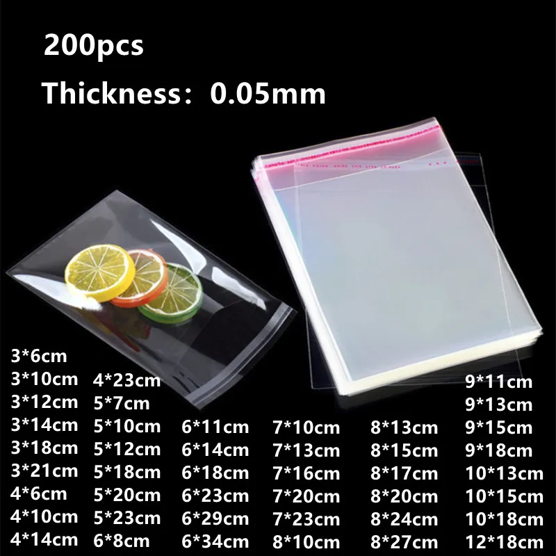 Transparent Self-Adhesive OPP Bags 200-Pack - Waterproof Cellophane ...