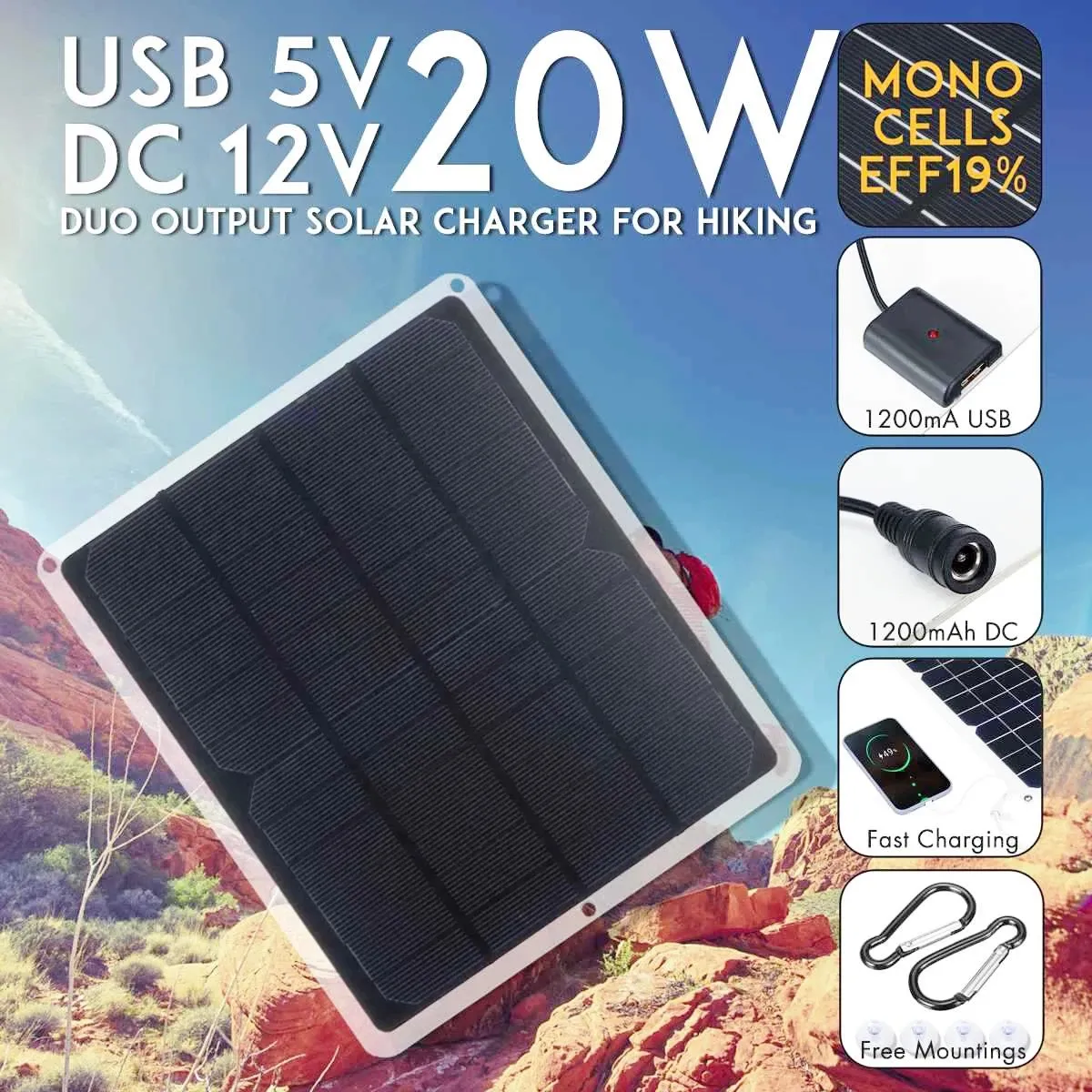 20W 12V solar power system Kit with Waterproof USB Charger, Mini ...