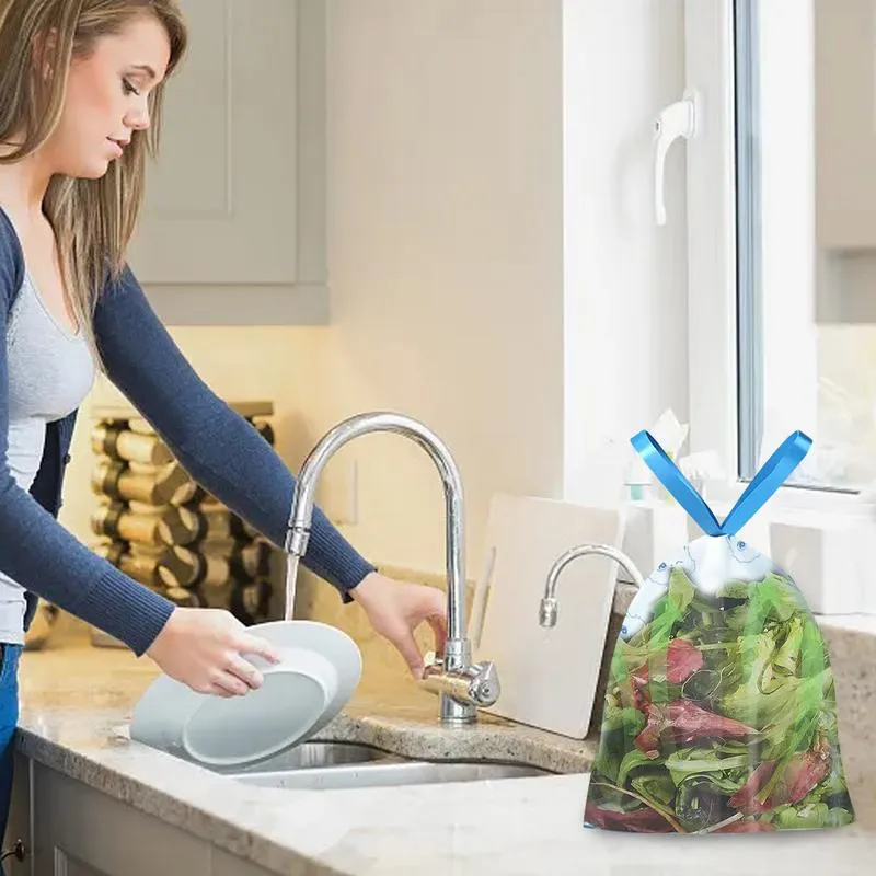 Kitchen Garbage Bags: 100 Thick Drawstring Trash Bags, Anti-Drip ...