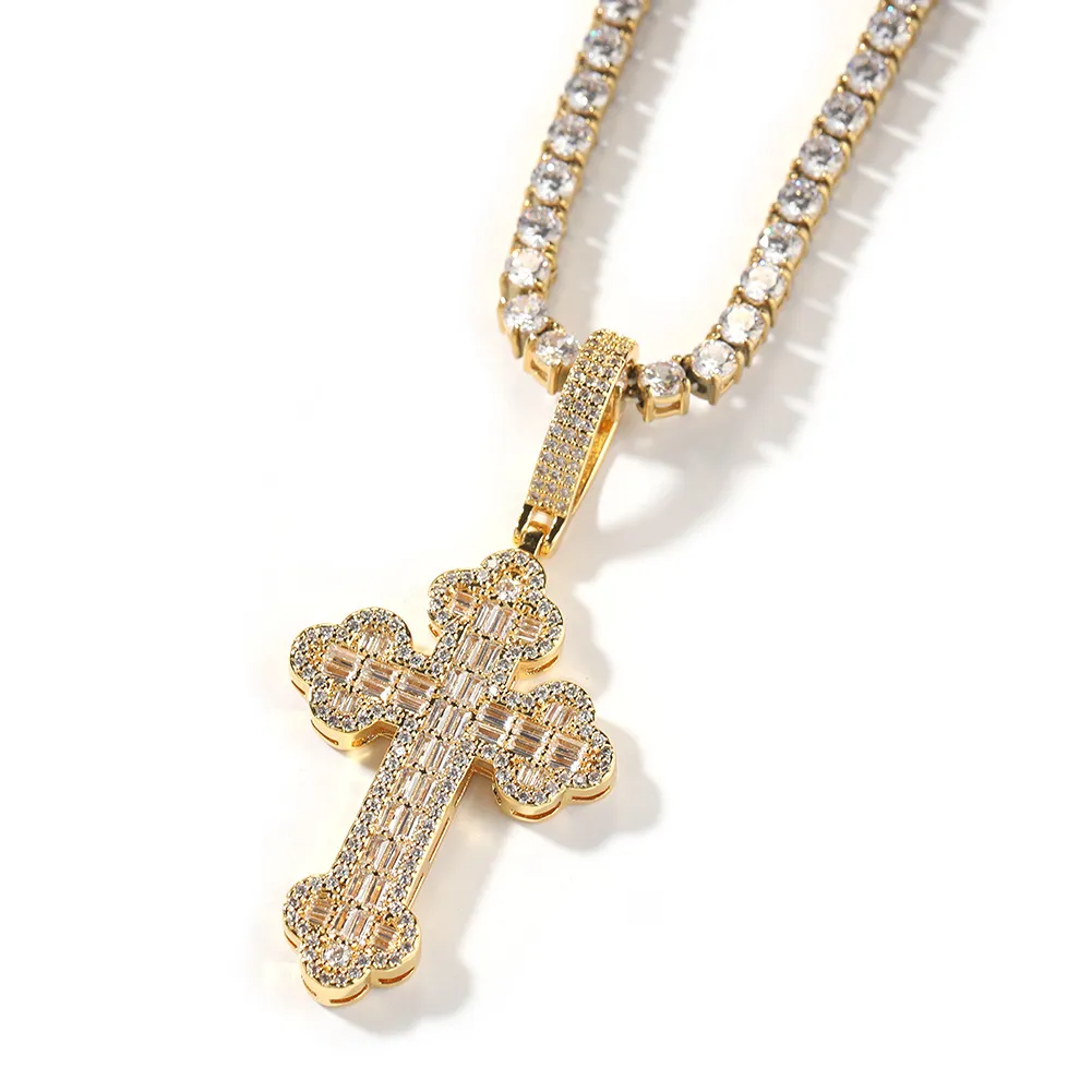 Iced Out Cloud Cross Pendant 4mm Tennis Chain Necklace Gold Silver ...