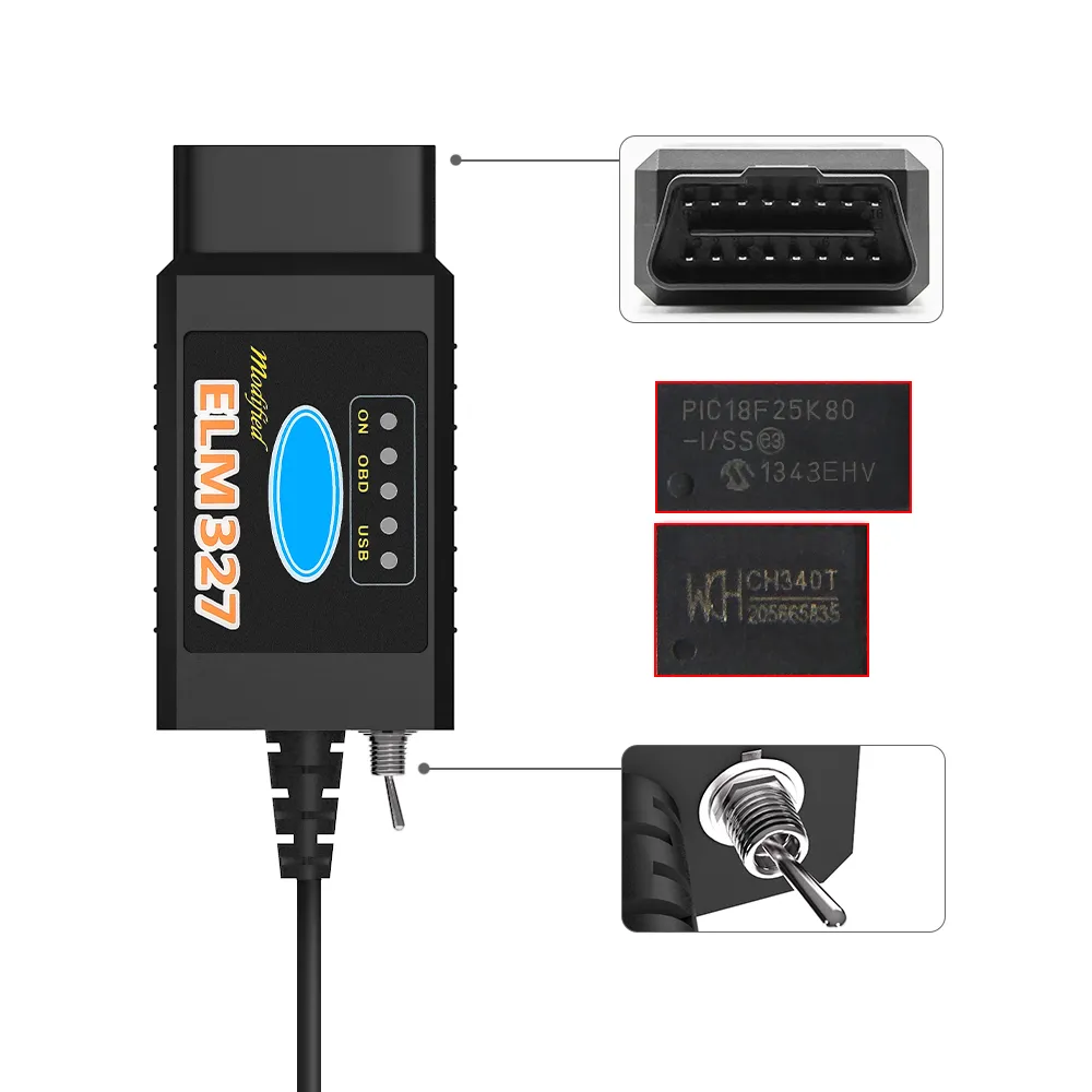 ELM 327 V1.5 USB FORScan Ford Car Diagnostic Tool PIC18F25K80 FTDI ...