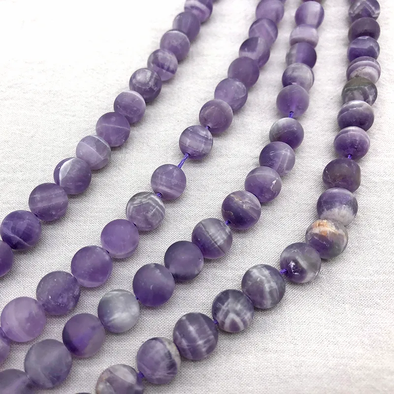 Natural Crystal Stripe Amethyst and Rock Crystal Matte Round Beads 6 8 ...
