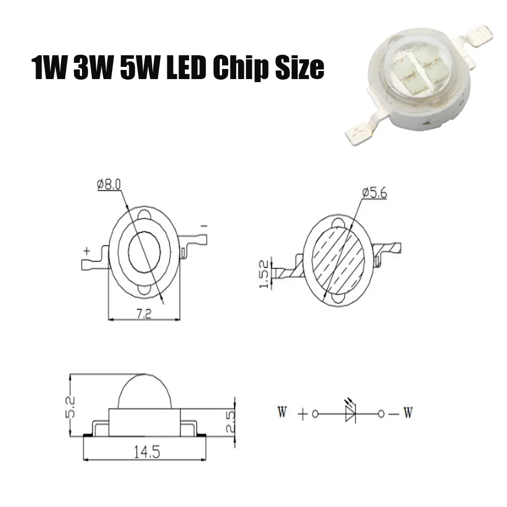 DHgate.com:10pcs High-Power LED Chip (1W-3W) - Warm/Cold White, Red ...