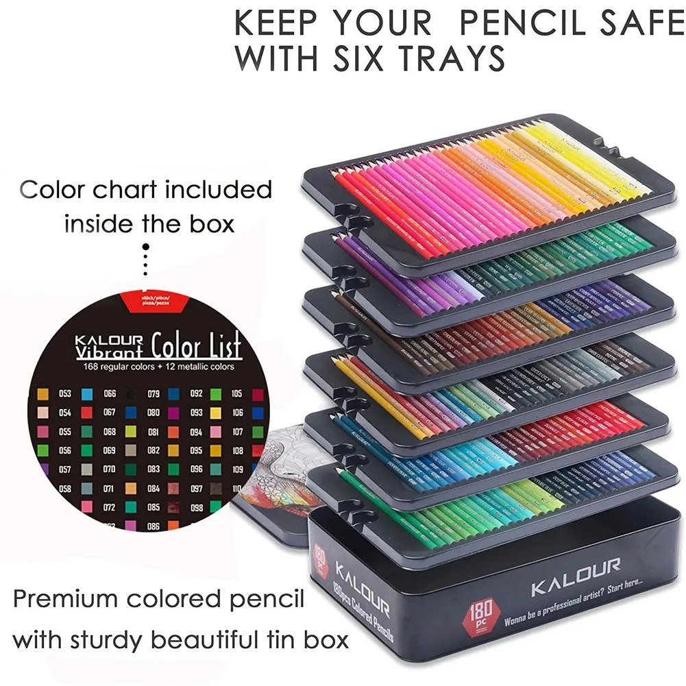 KALOUR 180-Color Drawing Pencils Set for Adults, Professional Coloring ...