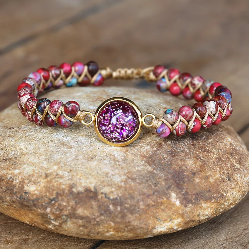 Braided Stitch Bead and String Bracelet with Handmade Charm for Yoga ...