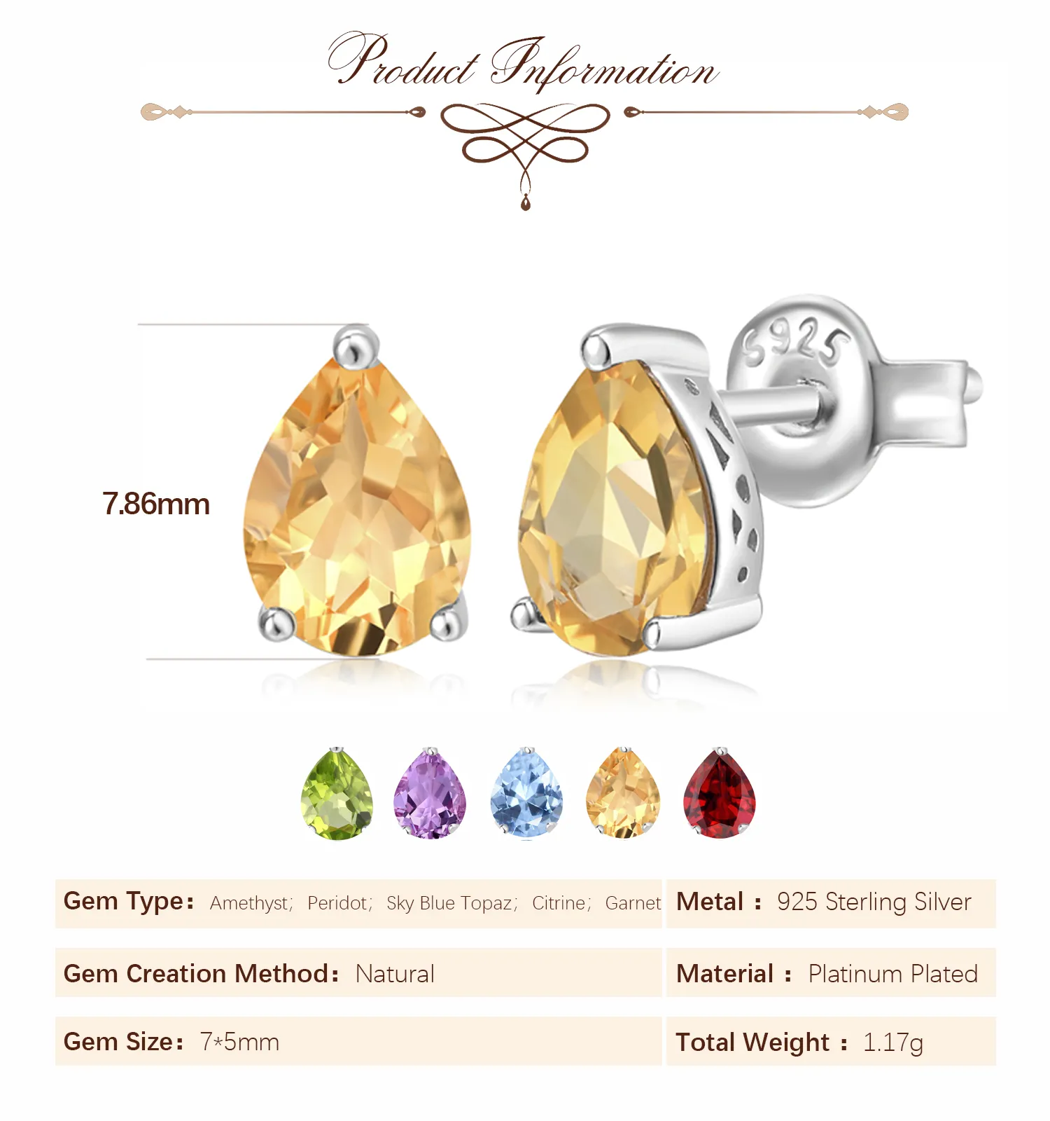 Potiy Natural Pear 1.58ct Sky Blue Topaz Garnet Peridot Amethyst Citrine Stud Earrings for Women ...