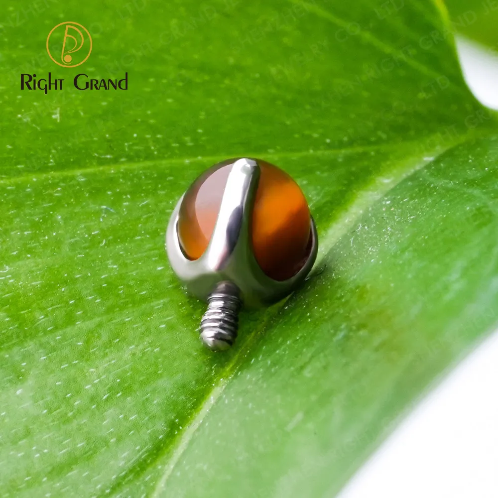 Right Grand ASTM F136 Titanium Prong Set Tiger Eye Dermal Anchor Tops ...