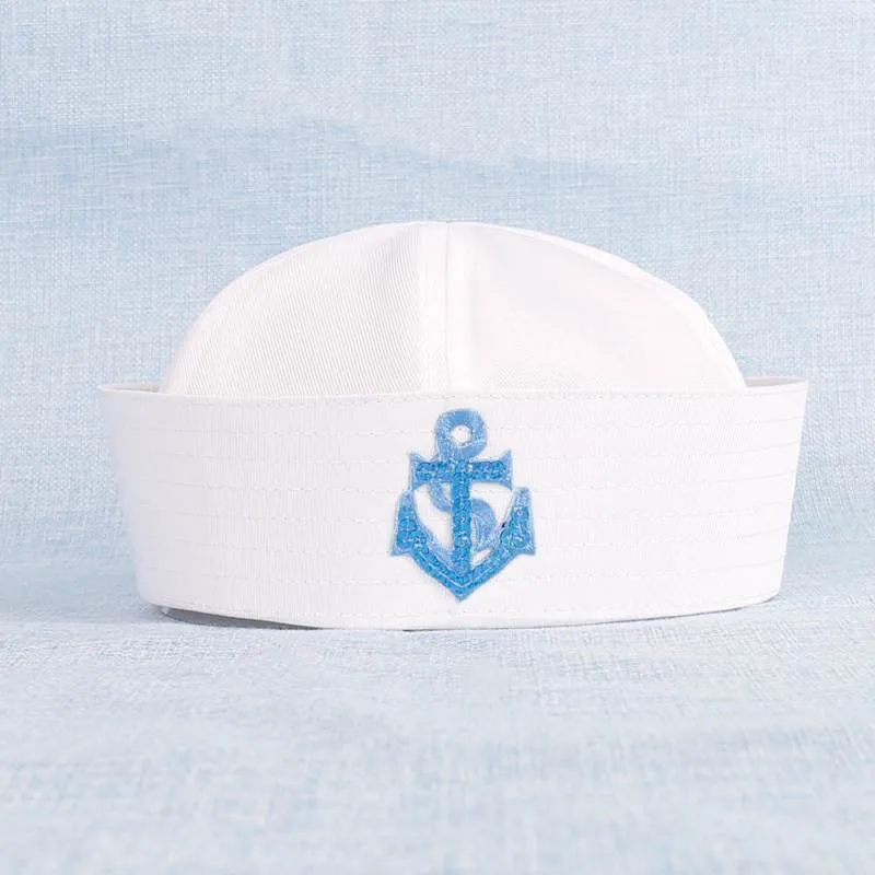 White Captain Sailor Hat with Anchor Emblem for Adults and Kids, Straw ...