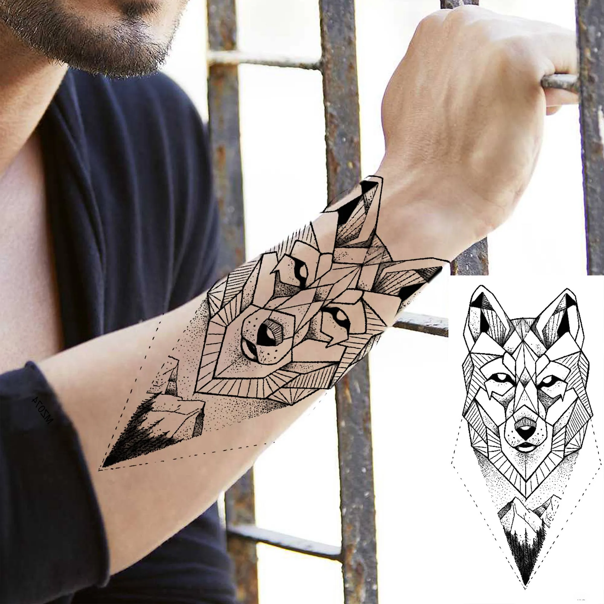 Wolf Temporary Tattoos 8 Sheets 3D Realistic Coyote, Tribal, Geometric ...