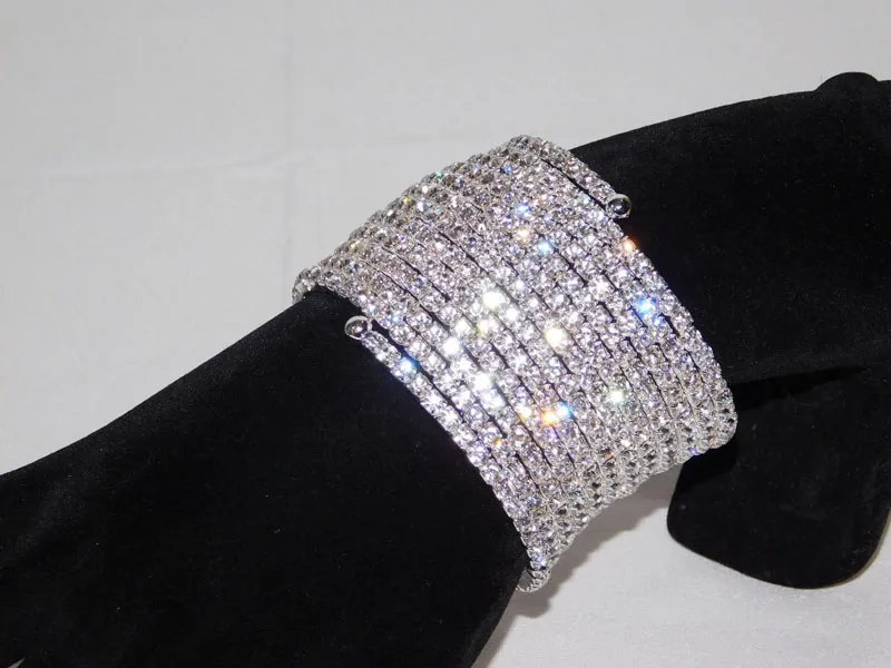 12 Rows Rhinestone Bangle Bracelet Silver Plated Gold Color Spiral ...