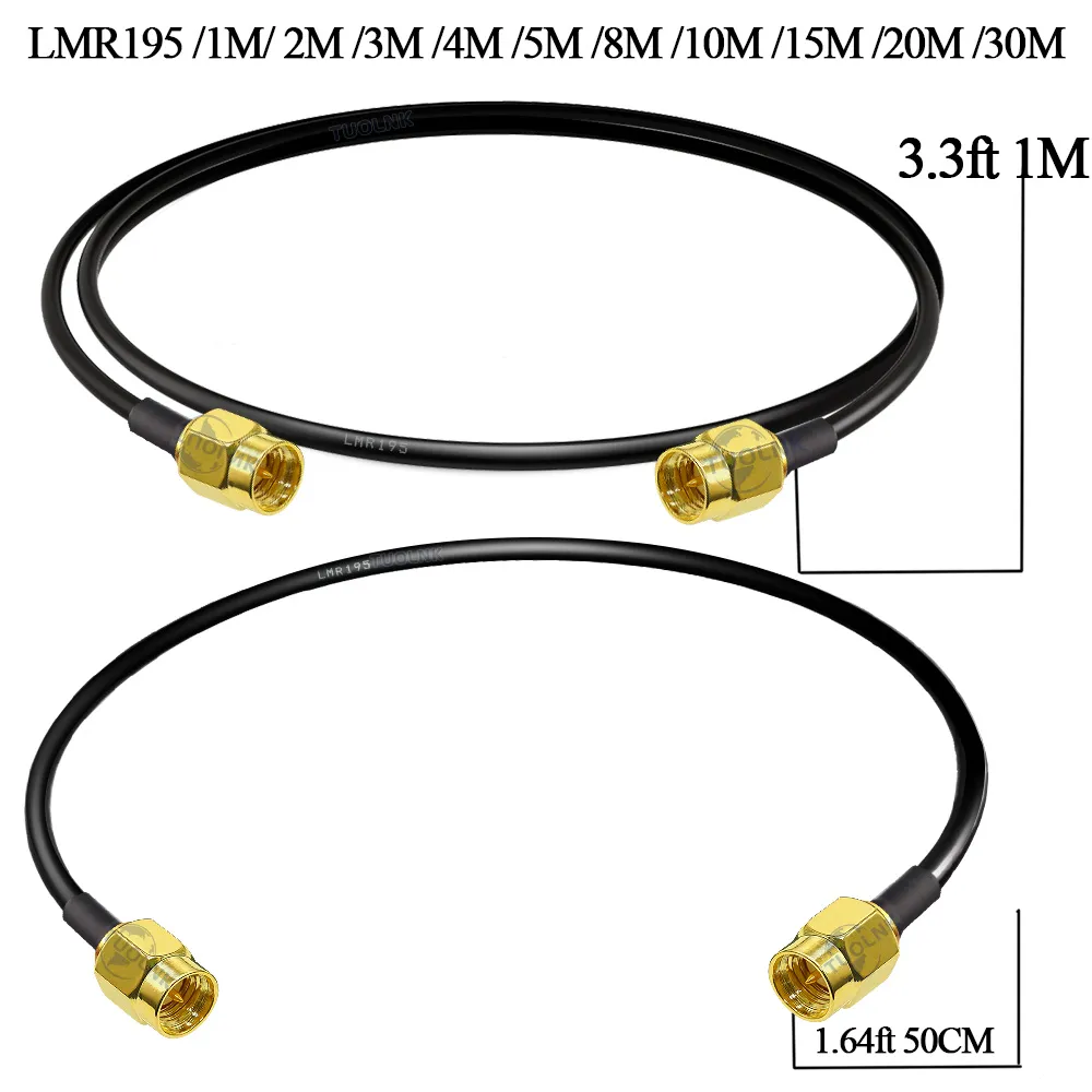 LMR195 RF Coaxial Cable 50 ohm SMA Male to Male 50 cm to 30 m for 4G ...