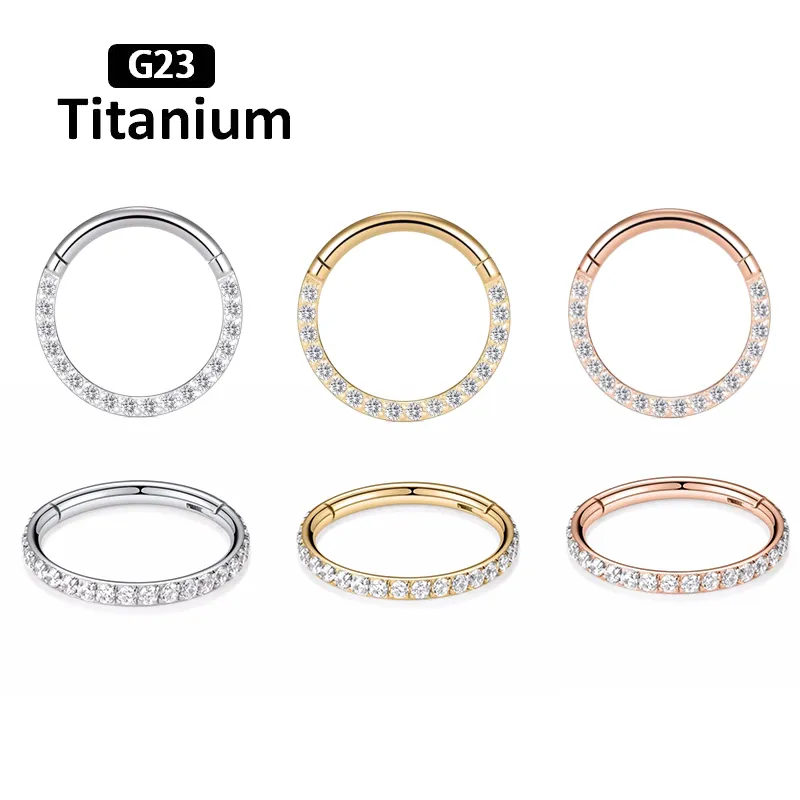 G23 Titanium Piercing Hinged Segment Septum Hoops CZ Nose Rings Clicker ...
