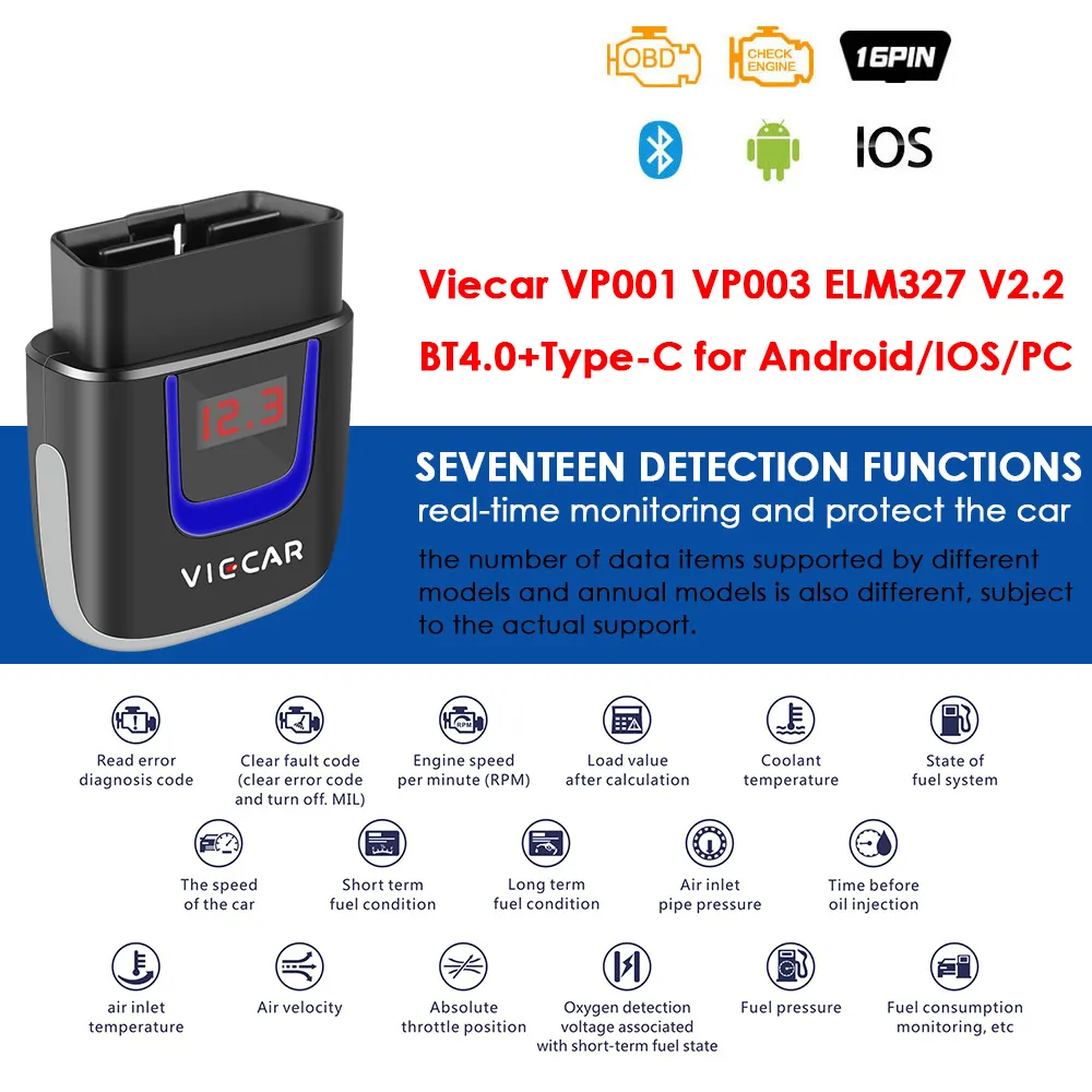 DHgate.com:Viecar OBD2 Scanner for Cars - VP001-4 V2.2 Bluetooth/Wi-Fi/USB Diagnostic Tool for ...