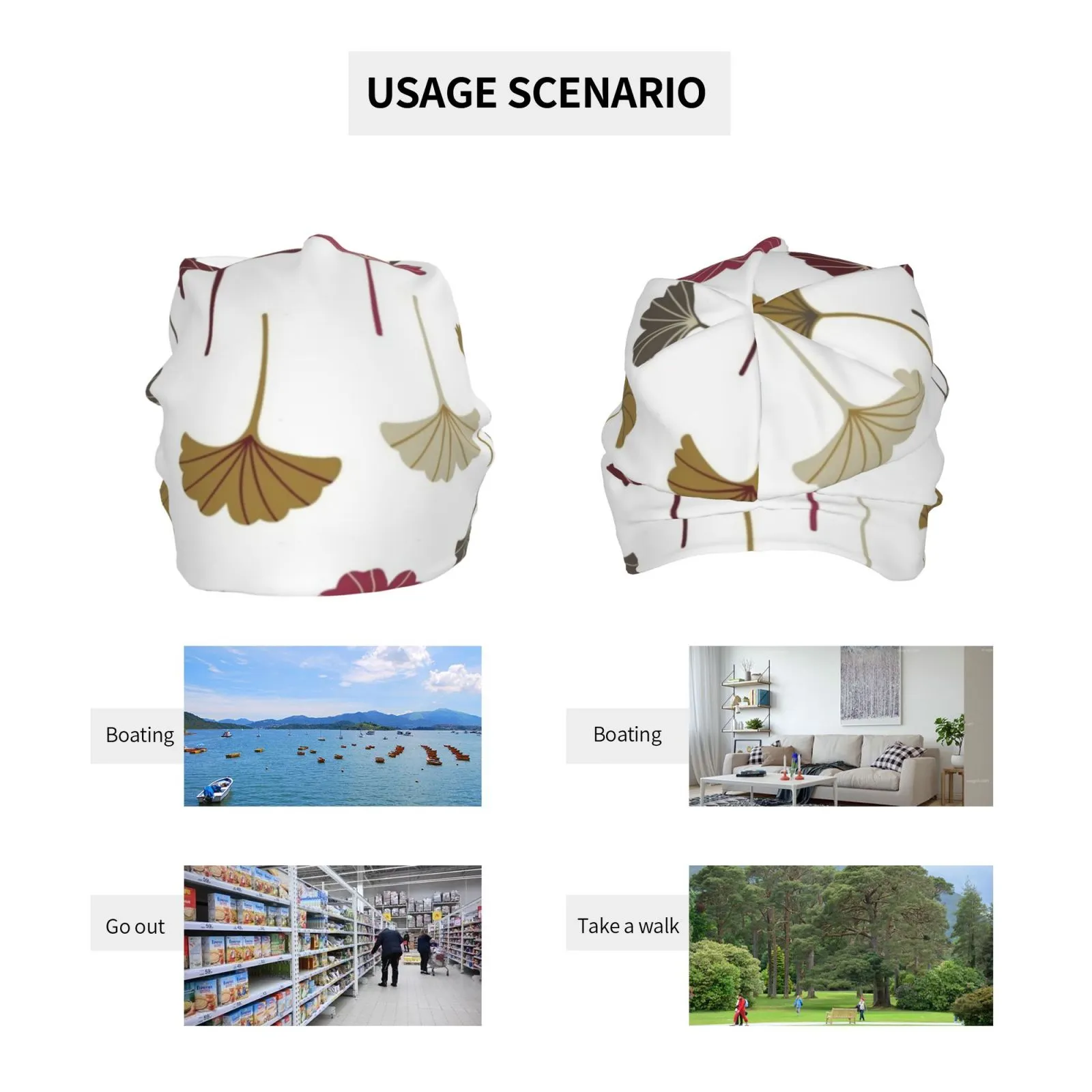 Knit Hat with Brim Green Ginkgo Leaf Pattern Soft Elasticity Outdoor ...