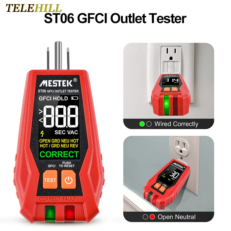 VA Color Screen Digital Socket Tester Outlet Checker GFCI Live Neuter ...