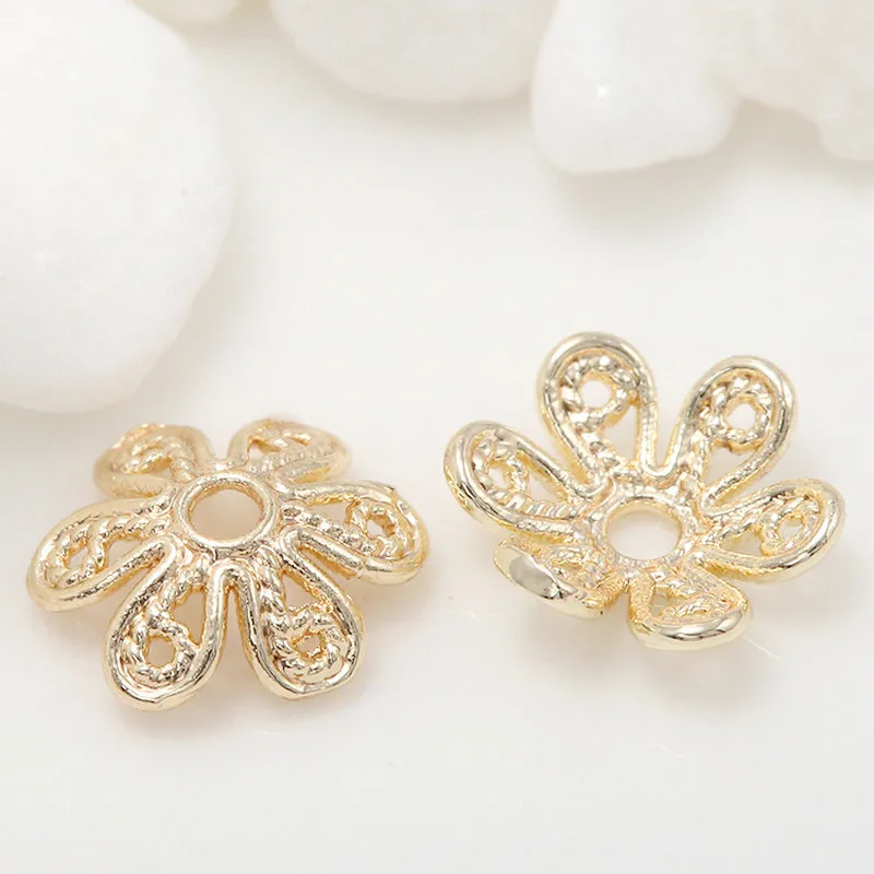 4 Types 6MM 8MM 14K Gold Color Plated Brass Cross Beads Caps Tassel ...