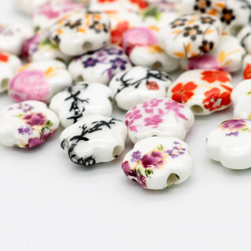 15MM Ceramic Flower Shape Porcelain Beads for Necklace Bracelets DIY ...