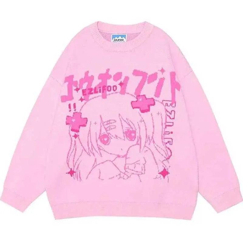 Men's Oversized Anime Sweater Japanese Kawaii Cartoon Knitting Pullover ...
