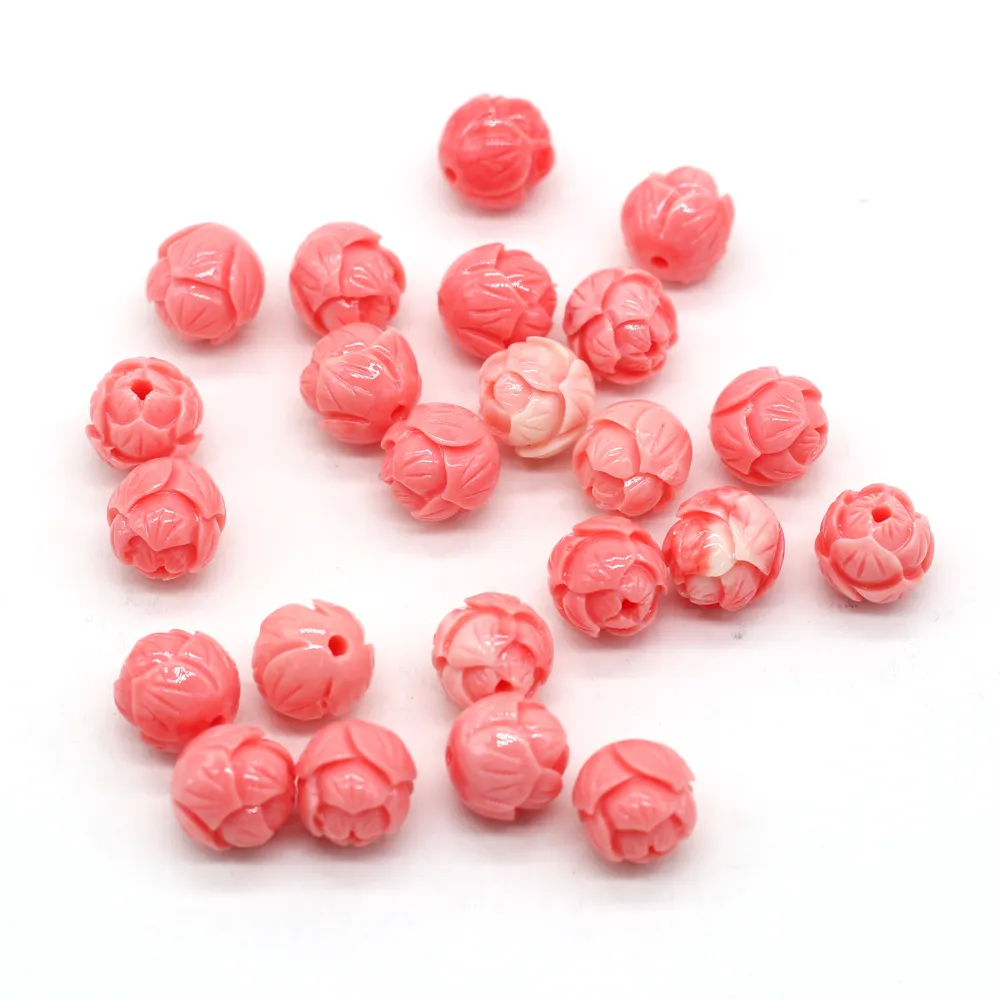 Natural Red Coral Beads: Round Flower Shape, DIY Jewelry Making, from ...