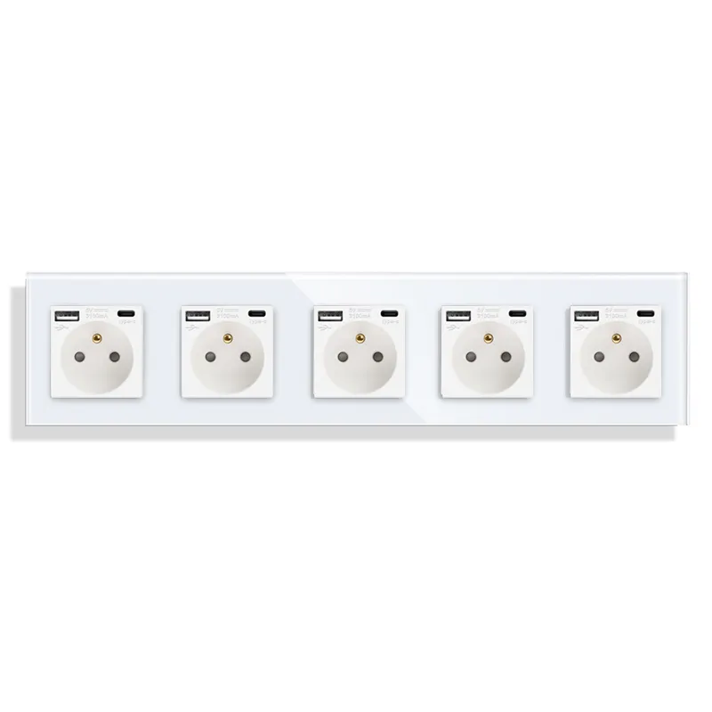 DHgate.com:2024Glass French Socket with Dual USB Charge Ports, Type-C ...