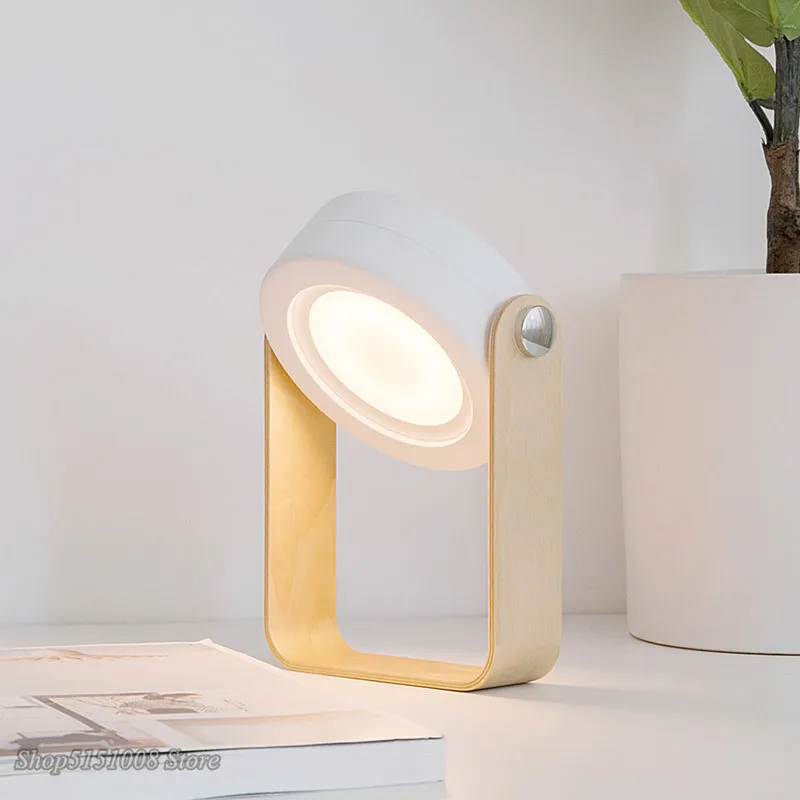 Wood Handle Foldable Night Light Portable LED Table Lamp with ...