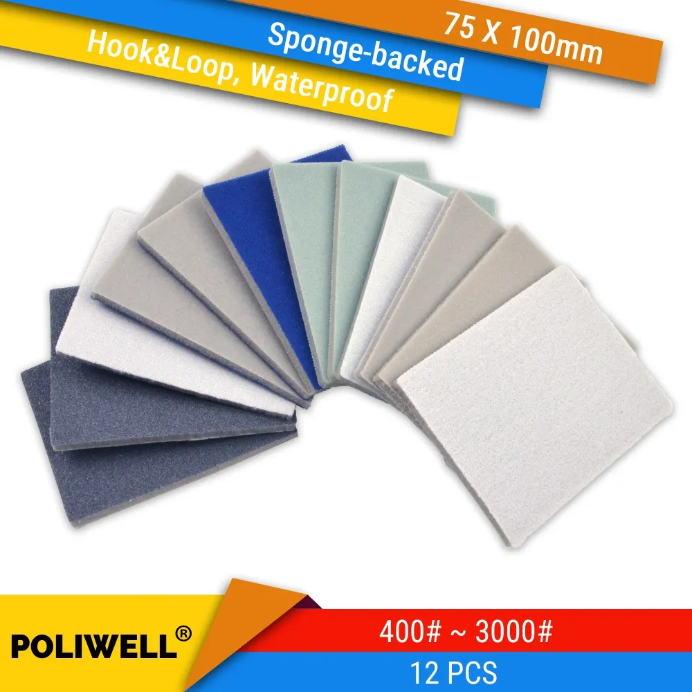 400-3000 Grit Sanding Sponge 75x100mm Hook&Loop Flocking Polishing ...