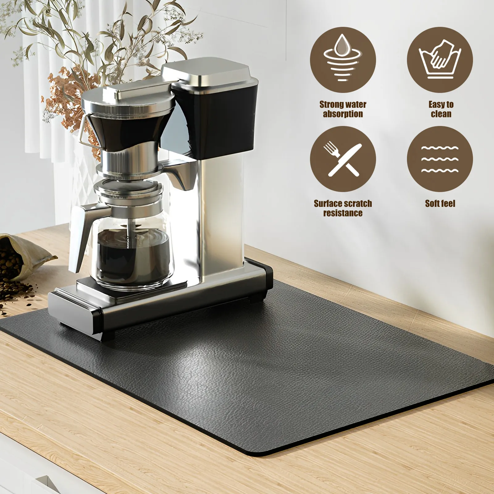 Rubber Dish Drying Mat Absorbent Coffee Placemat with Anti-Slip Backing ...