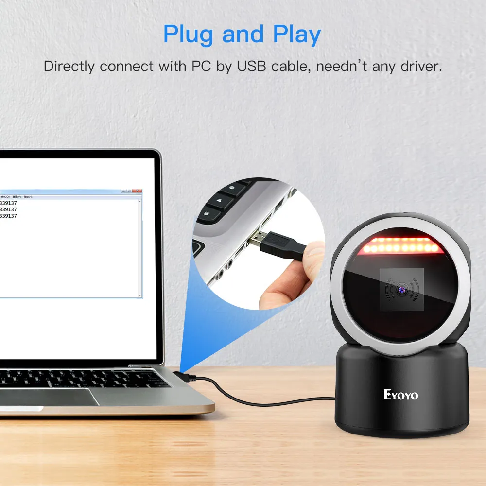 Eyoyo 2D Desktop Barcode Scanner, Omnidirectional Hands-Free 1D QR ...