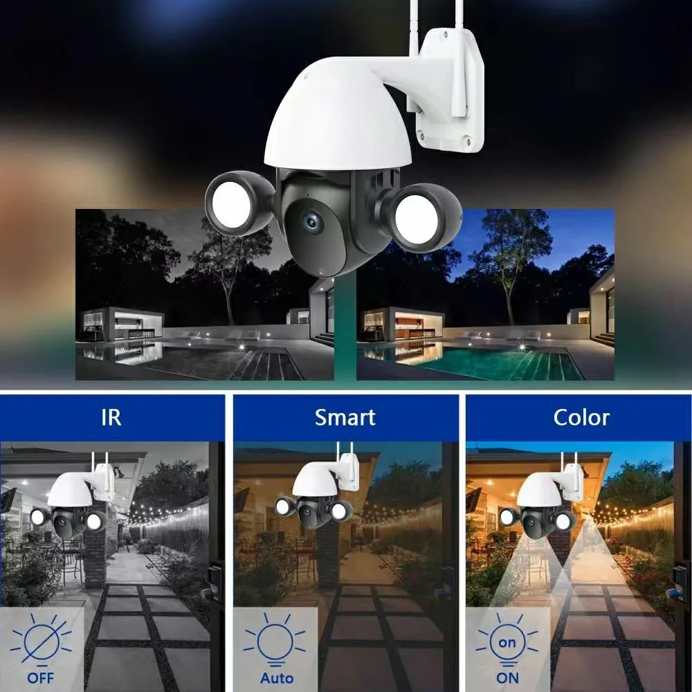 Saikiot Tuya Smart 3MP WIFI Floodlight PTZ Speed Dome cctv camera with ...