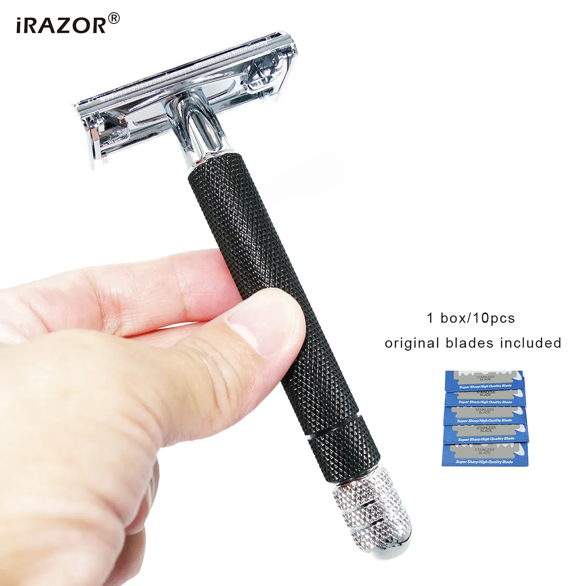 IRAZOR Butterfly Double Edge Safety Razor With Stand Holder And 10 ...