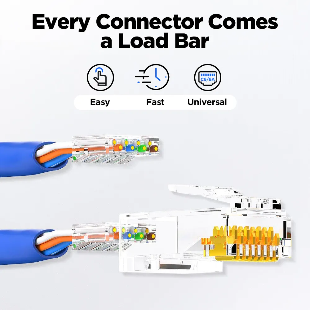 CAT6 RJ45 Modular Plug Connector UTP 50U Gold Plated Crimp End For ...