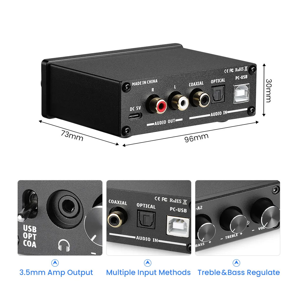 DAC Amp Audio Decoder: AIYIMA A2 Fiber Coaxial USB Digital Audio DAC ...