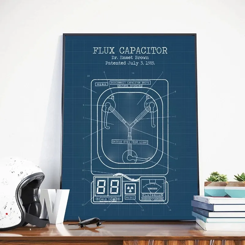 Blueprint Art: Back To The Future Flux Capacitor Patent Canvas Art ...