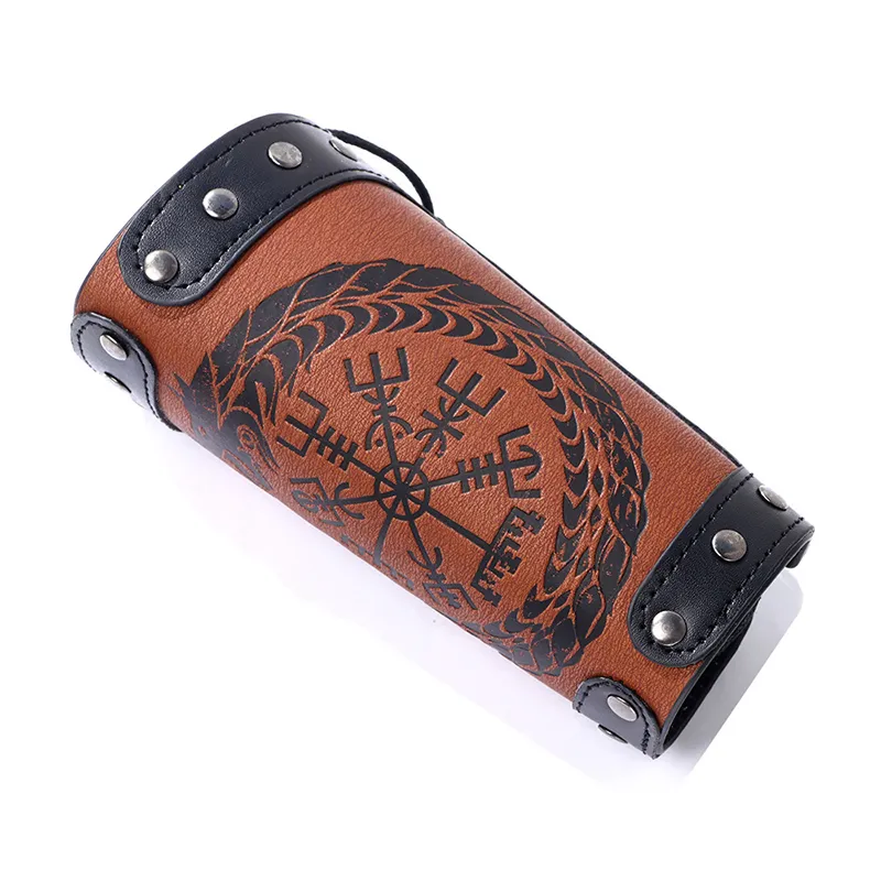 Viking Wolf Compass Bangle: Adjustable Leather Bracelet with Nordic ...