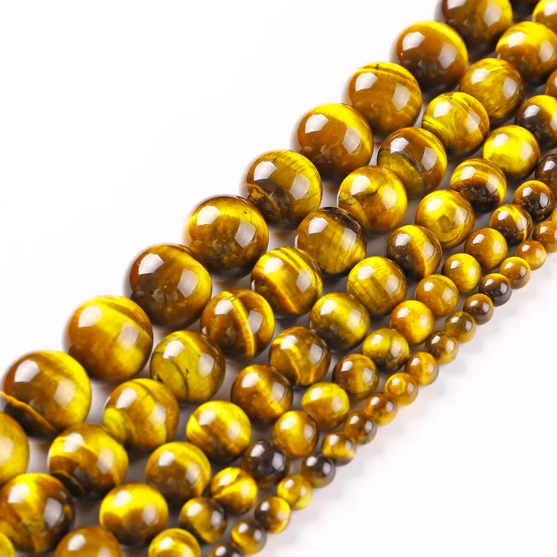 Yellow Tiger Eye Round Gemstone Loose Beads for DIY Charms Jewelry ...