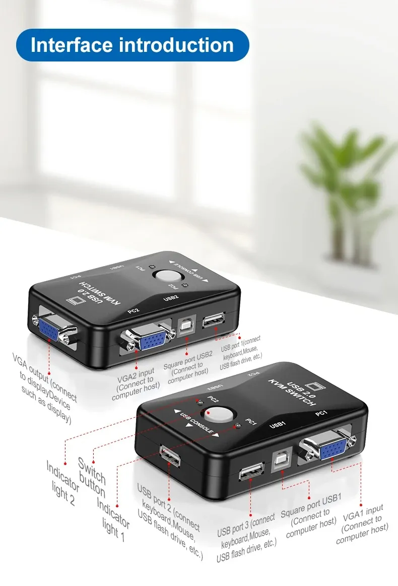 DHgate.com:4K USB VGA KVM Switch 2/4 Port with Audio, VGA Switcher ...