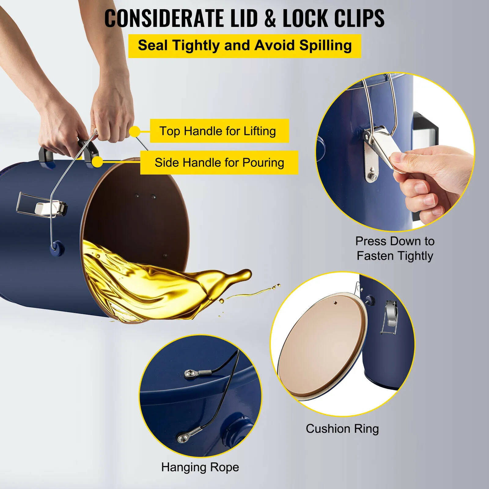 Vevor Fryer Grease Bucket Oil Disposal Caddy with Lid and Filter Bag ...