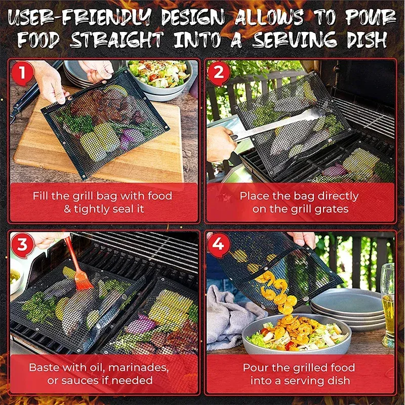 PTFE Mesh Grill Bag Reusable Non-Stick BBQ Barbecue Bag for Charcoal ...