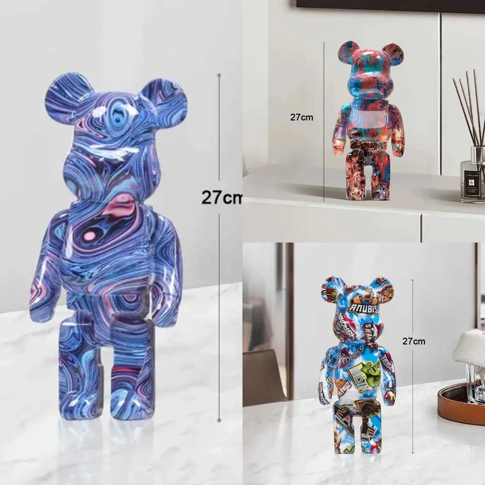 Action Figurines: 28CM Colorful Graffiti Bear Bricks, Collectible Resin ...