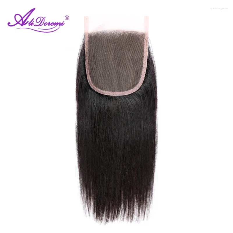 Alidoremi 4x4 Free Part Lace Closure Brazilian Straight Hair Non-Remy ...