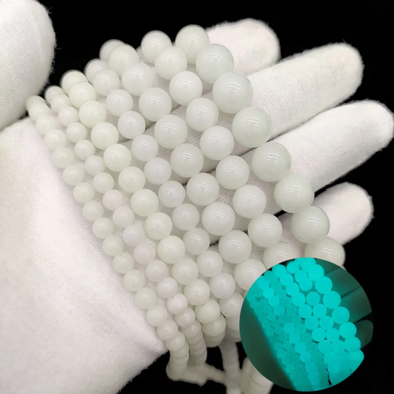 Blue Green Luminous Natural Stone Glowing Round Ball Spacer Beads for ...