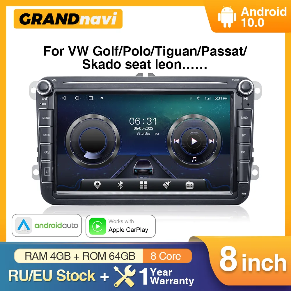 VW Android Car Stereo, 2 Din Touchscreen Radio w/ GPS Navigation for ...